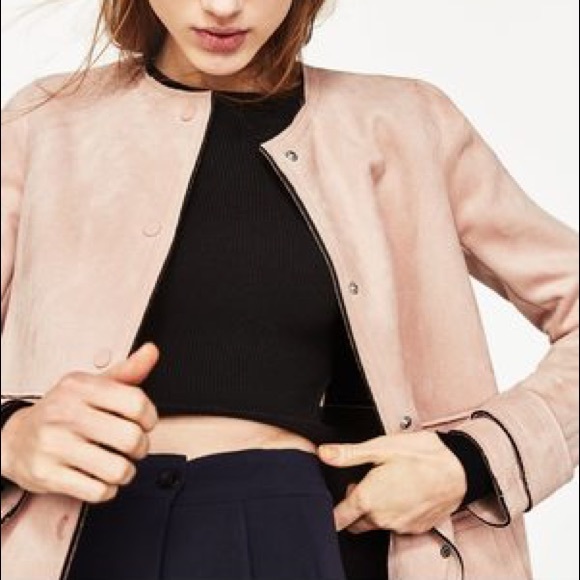 Zara | Jackets & Coats | Zara Pink Faux Suede Coat With Round Neck ...